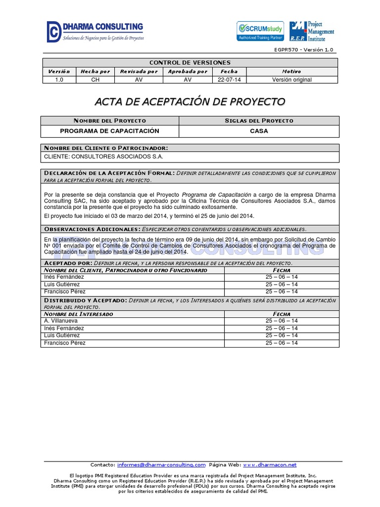 Egpr 570 06 Acta De Aceptación De Proyecto Descargar Gratis Pdf