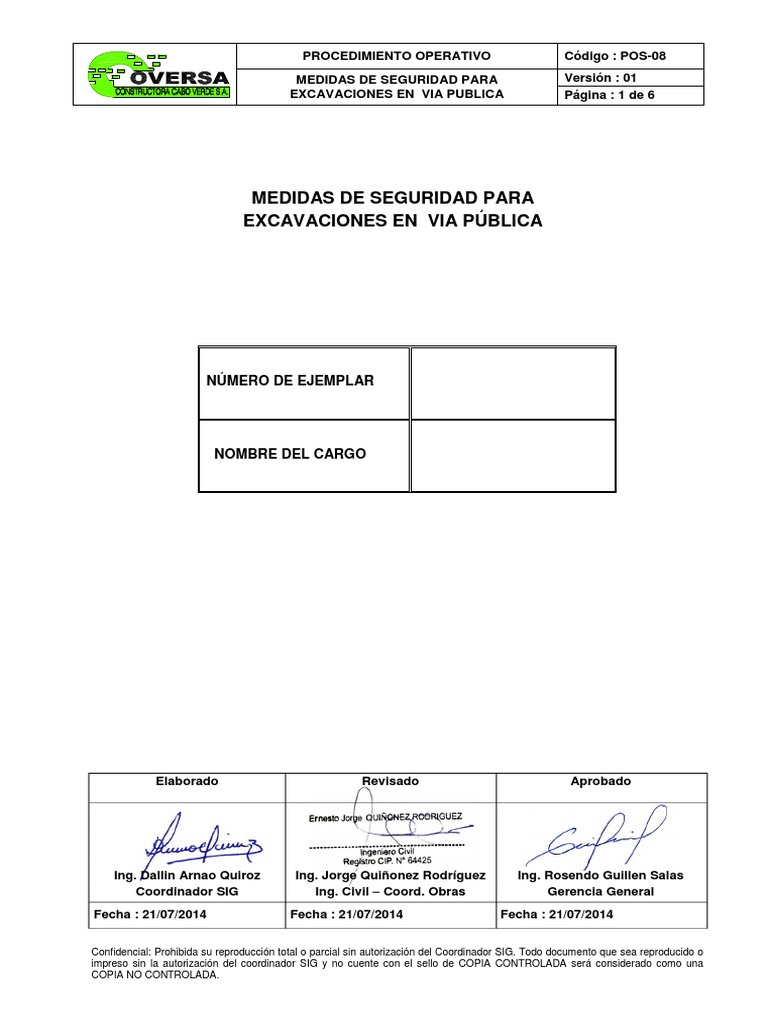 POS-08 Medidas de Seguridad para Excavaciones en Via Publica Version 01 ...