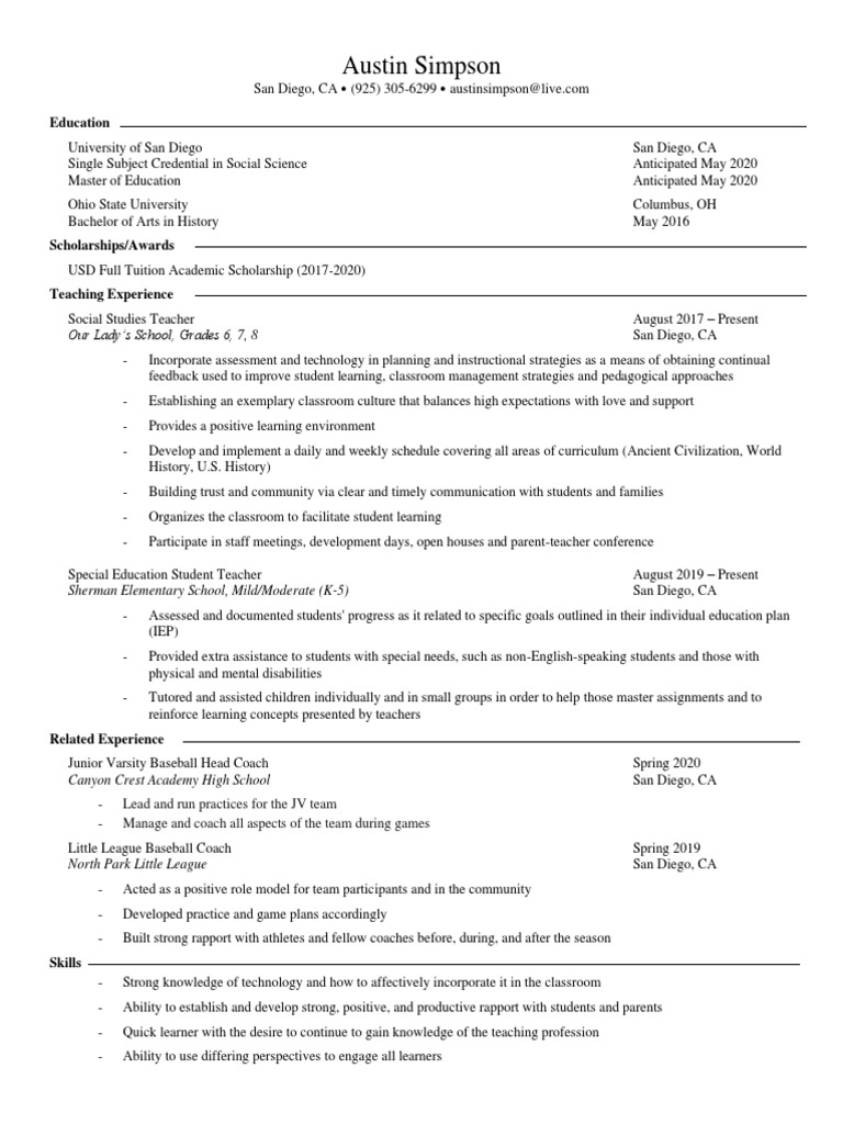 Austin Simpson Resume | PDF | Special Education | Teachers