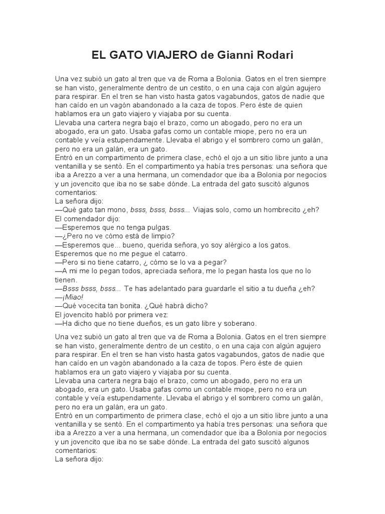 EL GATO VIAJERO de Gianni Rodari | PDF | Gatos
