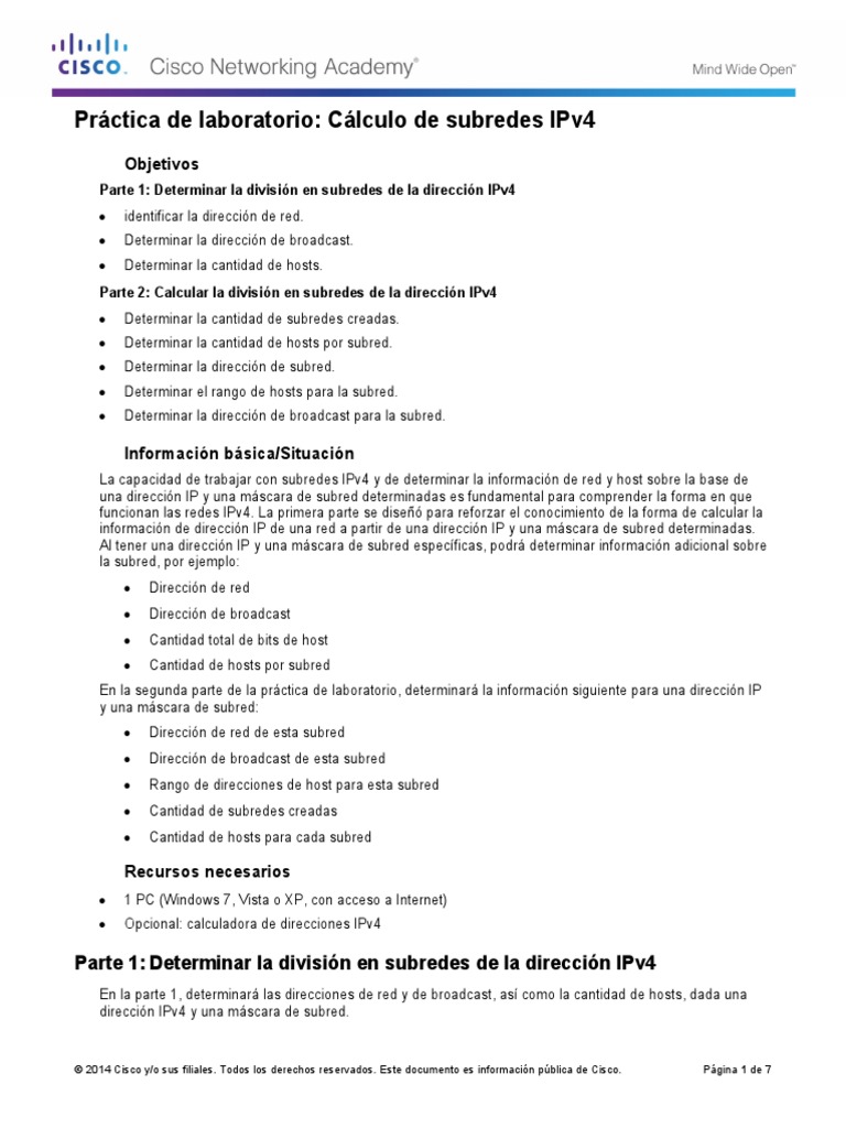 9.1.4.8 Lab - Calculating IPv4 Subnets Resuelto | PDF | Dirección IP | Protocolos de internet