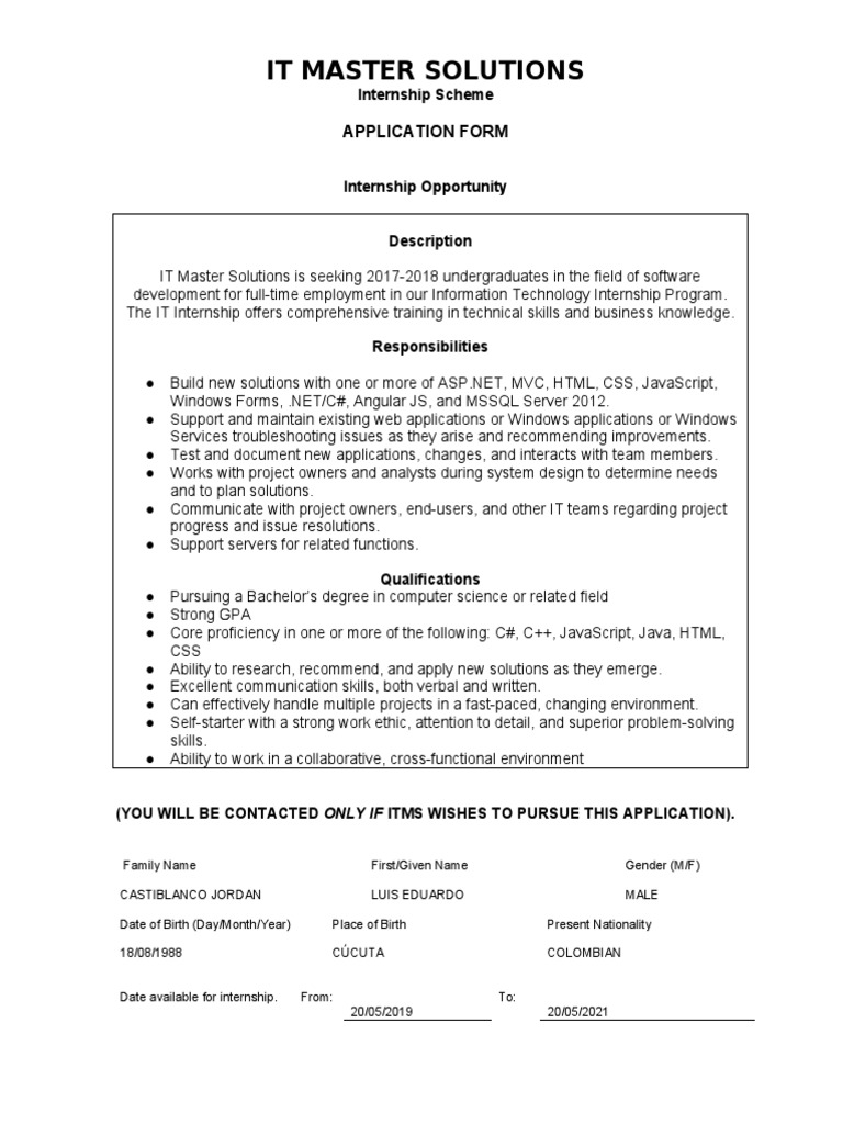 It Master Solutions: Application Form | PDF | Java Script | Academic Degree