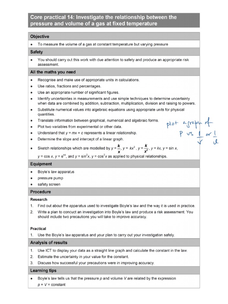 Core Practical 14 - Pressure PDF | PDF