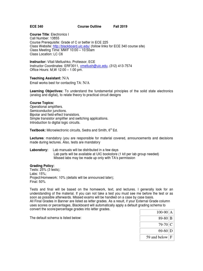 ECE 340 Electronics I Course Outline | PDF | Test (Assessment ...