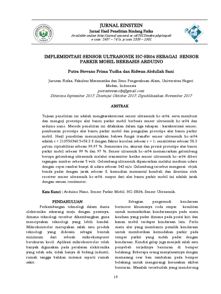 Jurnal Einstein: Implementasi Sensor Ultrasonik Hc-Sr04 Sebagai Sensor ...