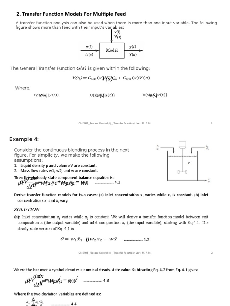 Transfer Function Models For Multiple Feed: V (T) V(S) | Download Free ...