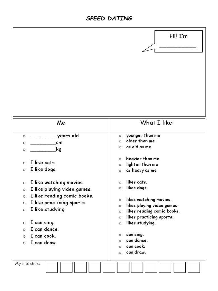 Speed Dating Esl Valentine Activity | PDF | Lifestyle