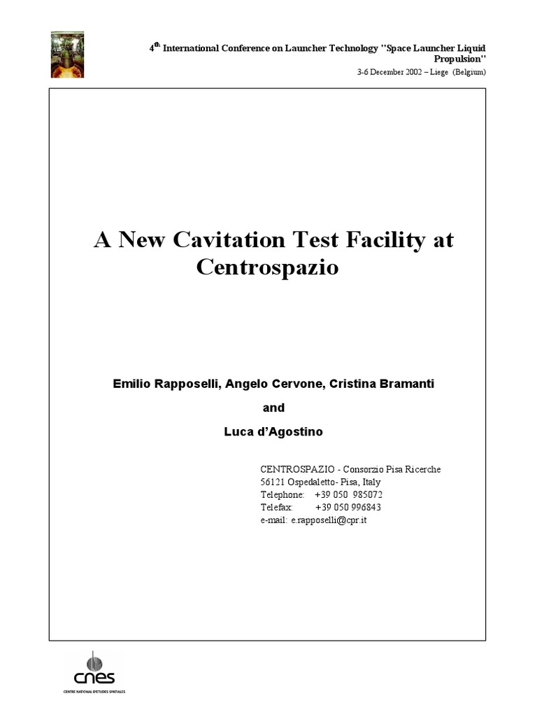 A New Cavitation Test Facility at Centrospazio: Emilio Rapposelli ...