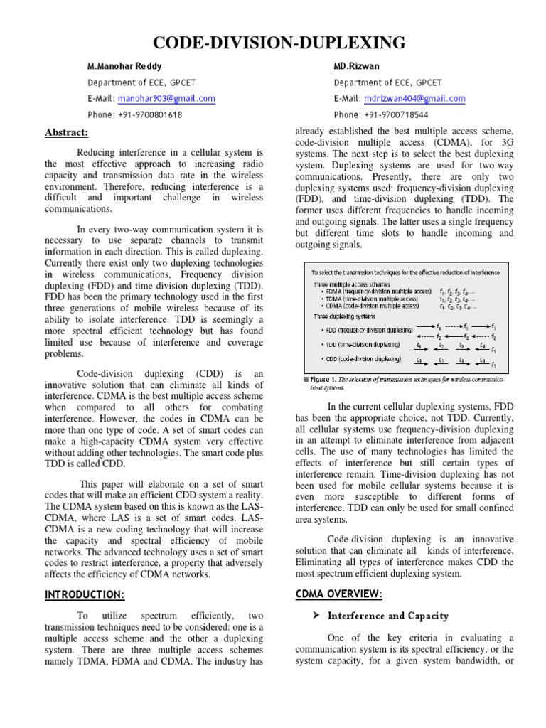 Code Division Duplexing | Download Free PDF | Duplex ...