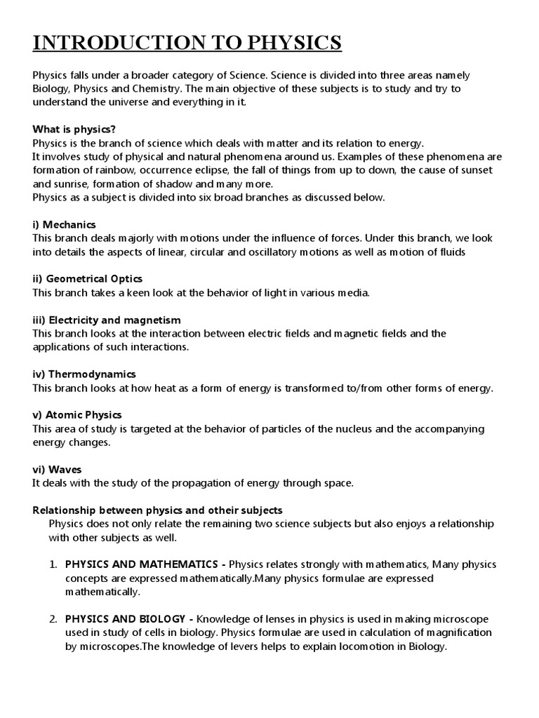Introduction To Physics | PDF | Matter | Physics