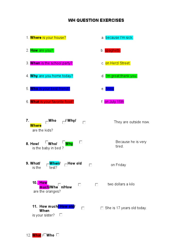 WH Questions Exercises | PDF