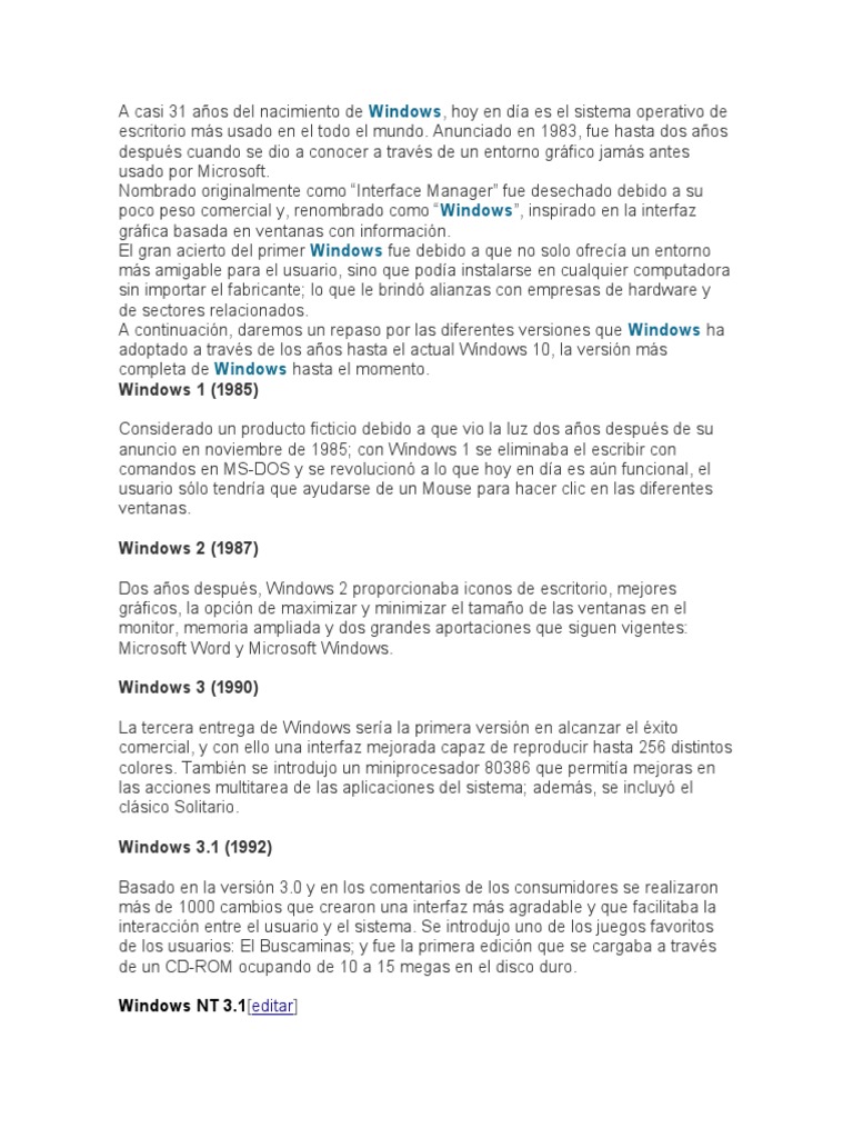 Historia de Window | PDF | Windows 2000 | Microsoft Windows