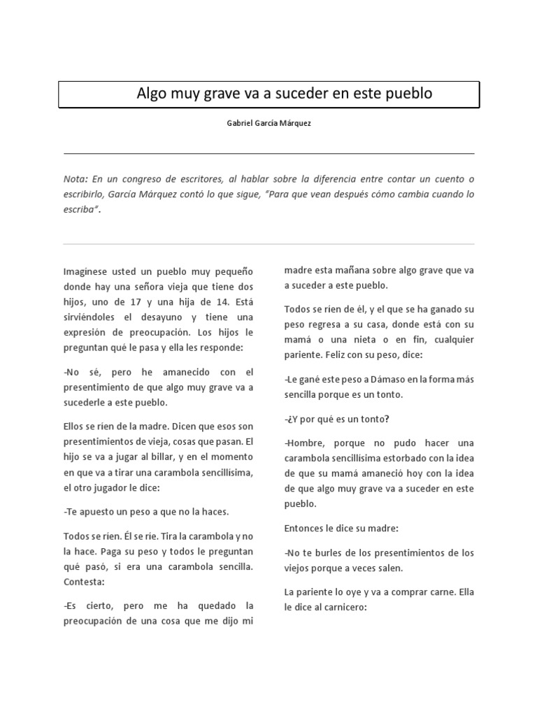 Algo Muy Grave Va A Suceder en Este Pueblo Taller | PDF