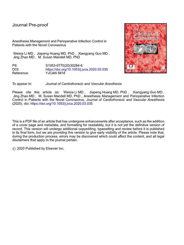 Journal Pre-Proof: Journal of Cardiothoracic and Vascular Anesthesia ...
