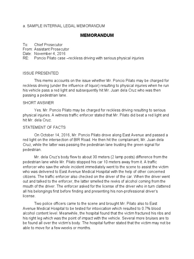 Sample External Legal Memorandum | PDF | Driving Under The Influence ...