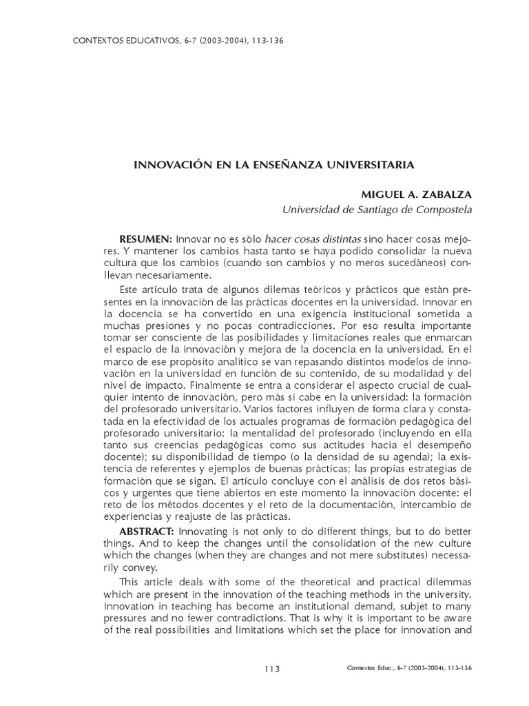 Zabalza (2003) - 1 | PDF | Plan de estudios | Innovación