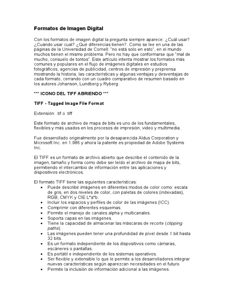 Guía de Formatos de Imagen Digital | PDF | Formato de imagen sin ...