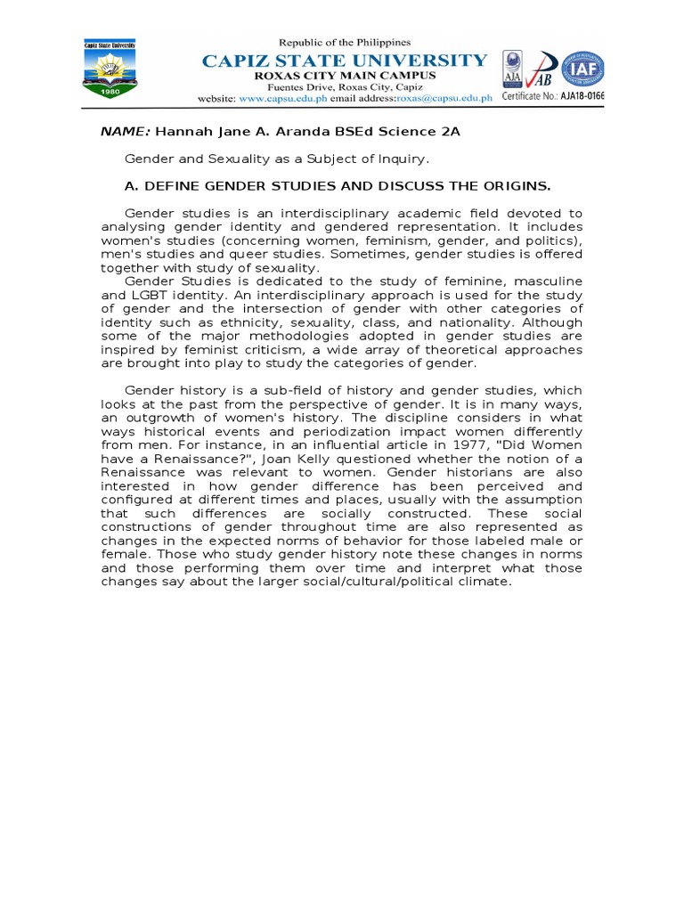 Gender Studies Assignment | PDF
