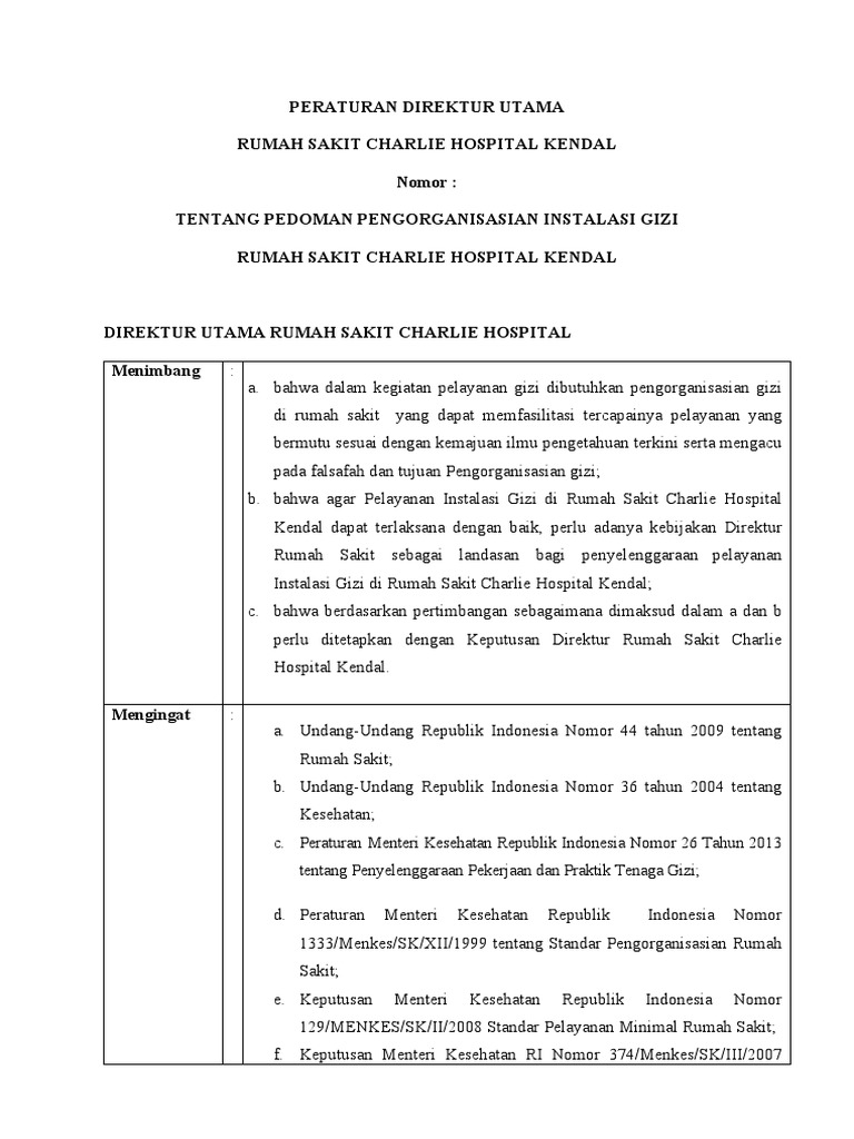 PEDOMAN PENGORGANISASIAN INSTALASI GIZI Gizi Charlie FIX (Revisi) | PDF