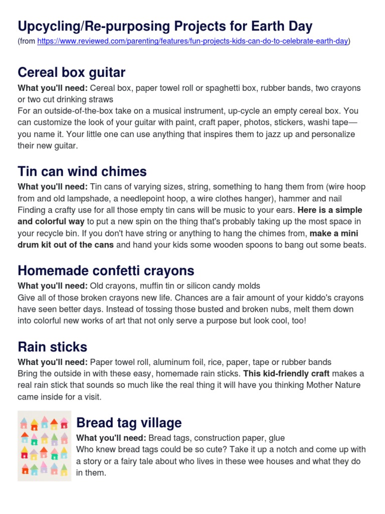 Earth Day Upcycling Projects for Kids | PDF | Nature