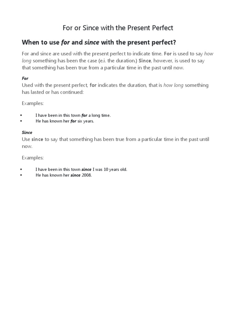For or Since With The Present Perfect | PDF