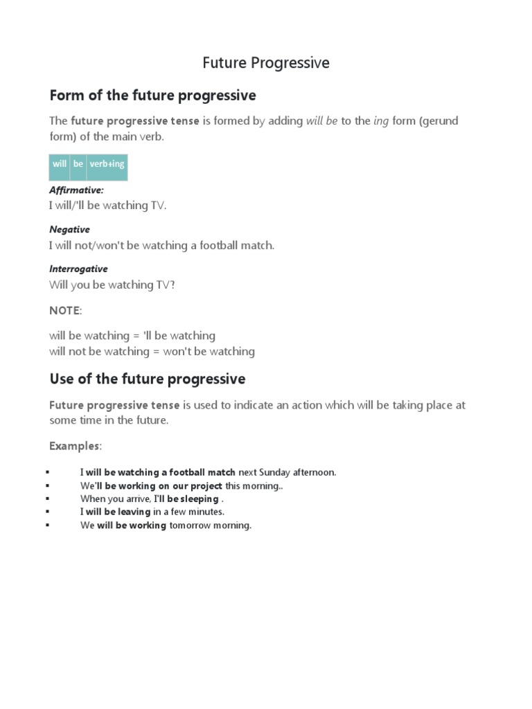 Future Progressive Tense Explained | PDF