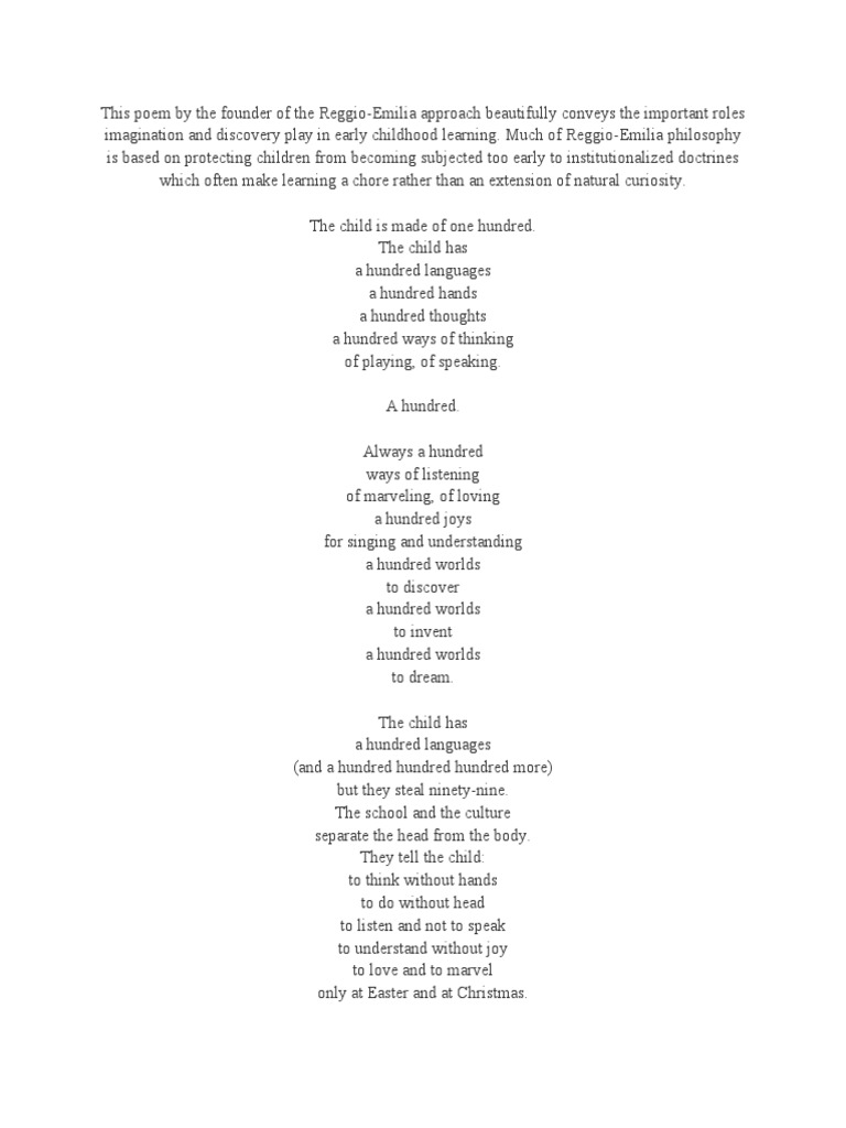 Hundred Languages | PDF | Imagination | Cognition