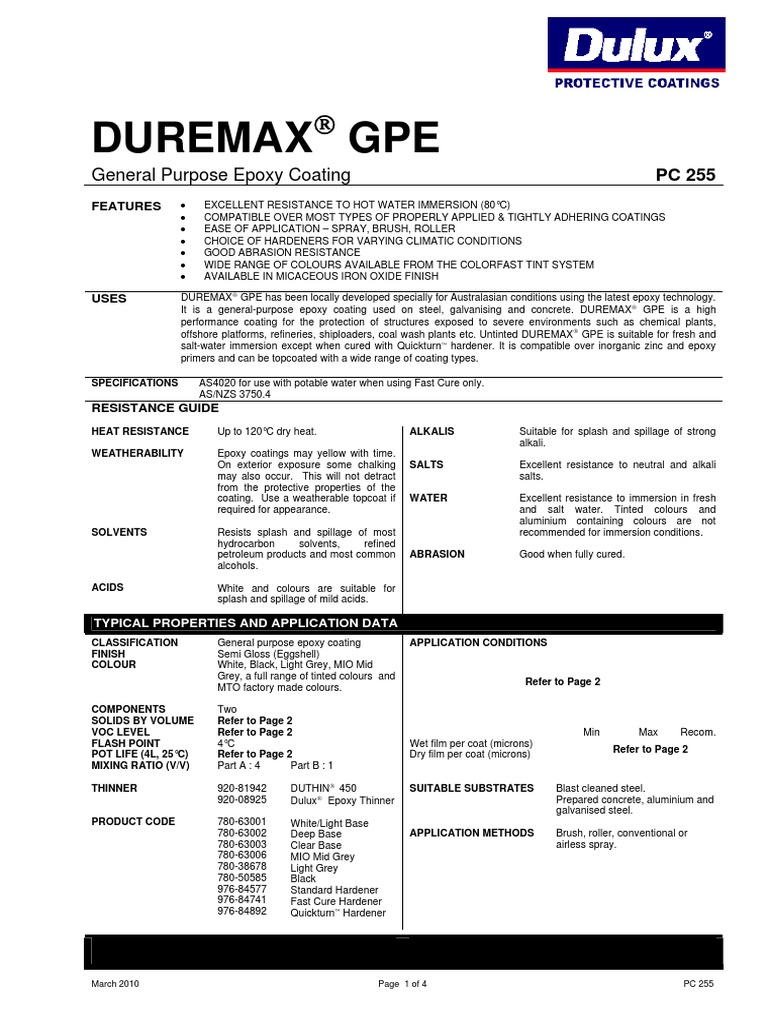 Duremax GPE: General Purpose Epoxy Coating | PDF | Humidity | Epoxy