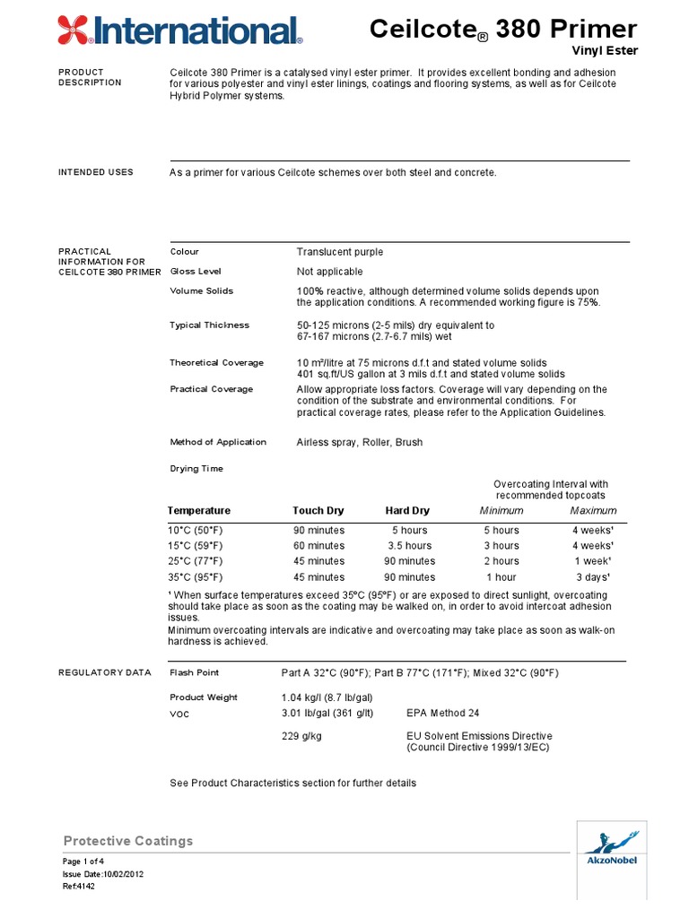 Ceilcote 380 Vinyl Ester Primer Guide | PDF | Paint | Volatile Organic ...