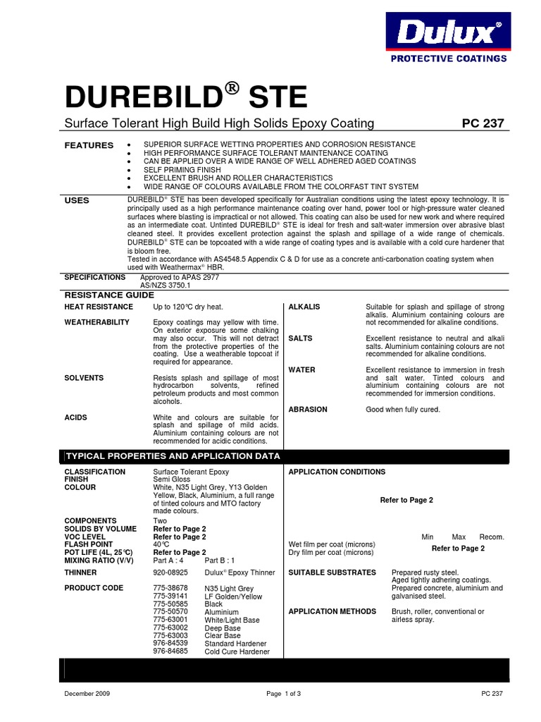 Durebild STE: Surface Tolerant High Build High Solids Epoxy Coating ...