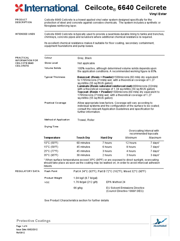 Ceilcote 6640 Ceilcrete+ds+eng | PDF | Paint | Concrete