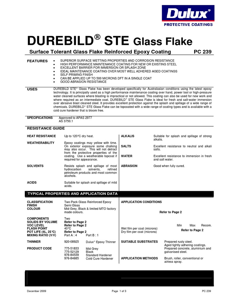 Durebild Ste Glass Flake pc239 | PDF | Humidity | Epoxy