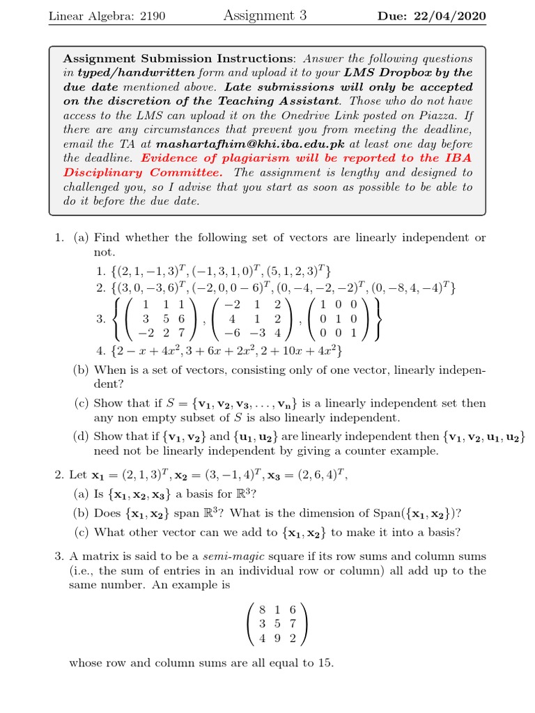 LA Assignment 3 PDF | PDF | Linear Map | Matrix (Mathematics)