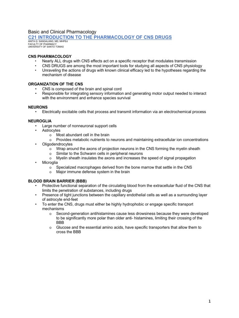 Chapter 21 Intro To CNS Pharma | PDF | Chemical Synapse | Ion Channel