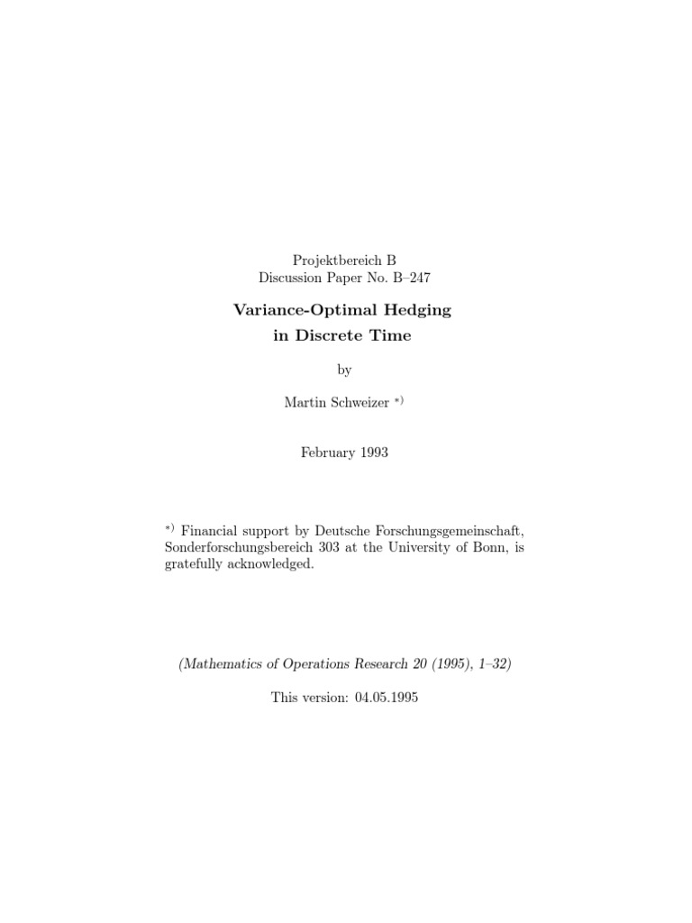 Variance-Optimal Hedging in Discrete Time | PDF | Stochastic Process | Analysis