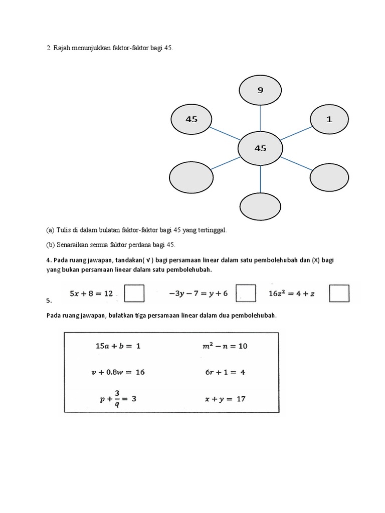Faktor dan Persamaan Linear Matematik | PDF