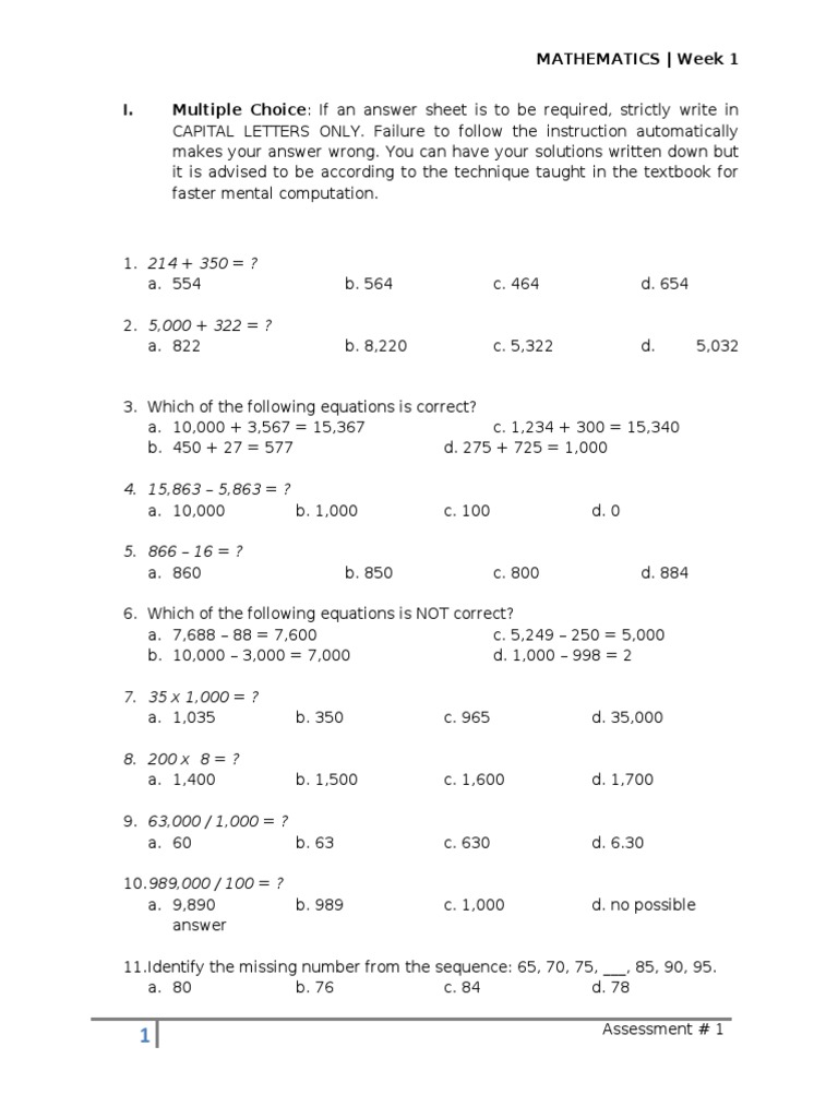 Math Grade 7 Test Bank | PDF | Multiple Choice | Mathematical Concepts