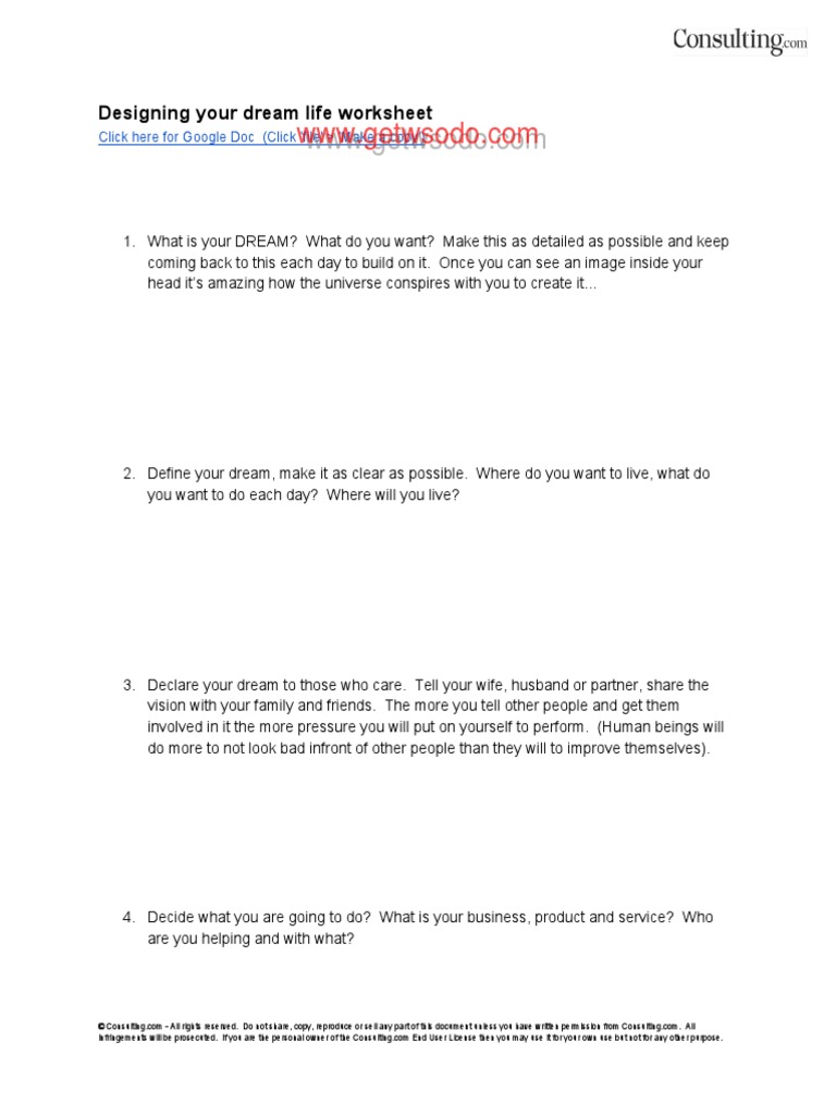 Designing Your Dream Life Worksheet | PDF | Information Technology ...