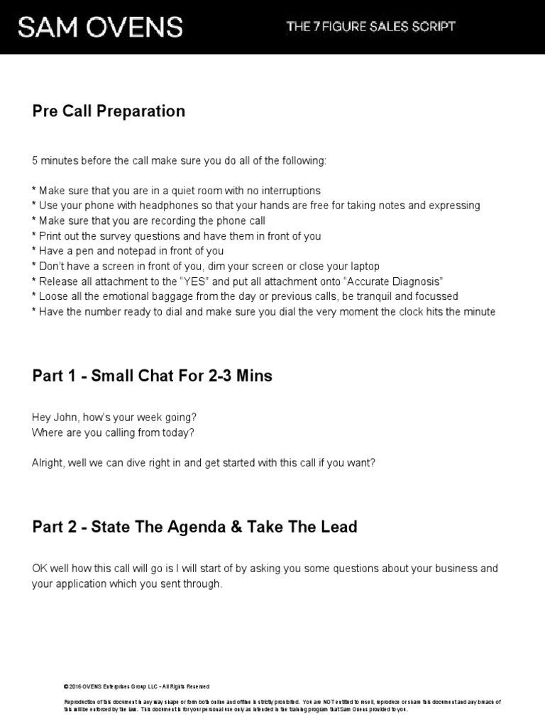 Sam Ovens - 7 Figure Sales Script PDF | Download Free PDF | Business