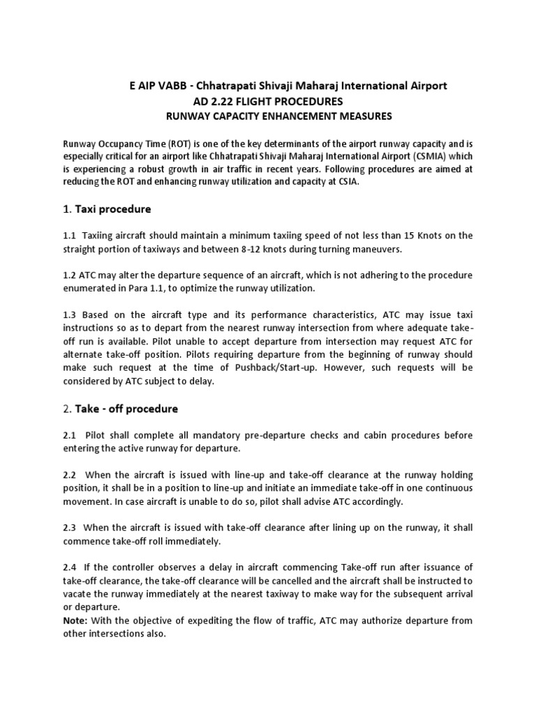 Extract of EAIP VABB AD 2.22 | PDF | Air Traffic Control | Airport