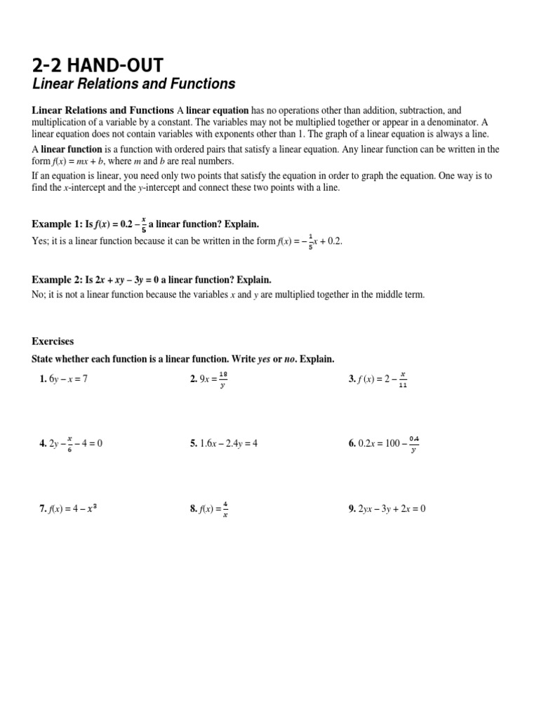 Linear Relations and Functions | PDF | Equations | Function (Mathematics)