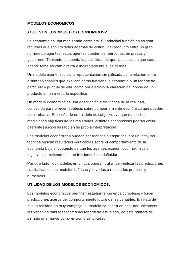 Tipos y características de modelos económicos | PDF | Modelo económico ...