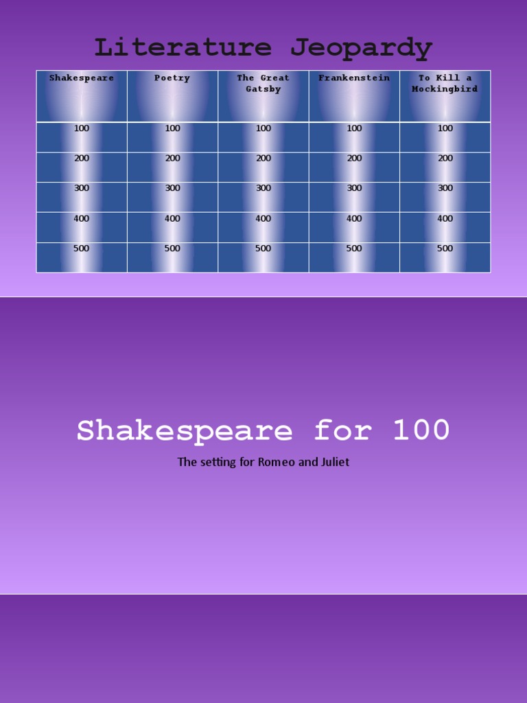 Edu 214 - Literature Jeopardy | PDF | To Kill A Mockingbird