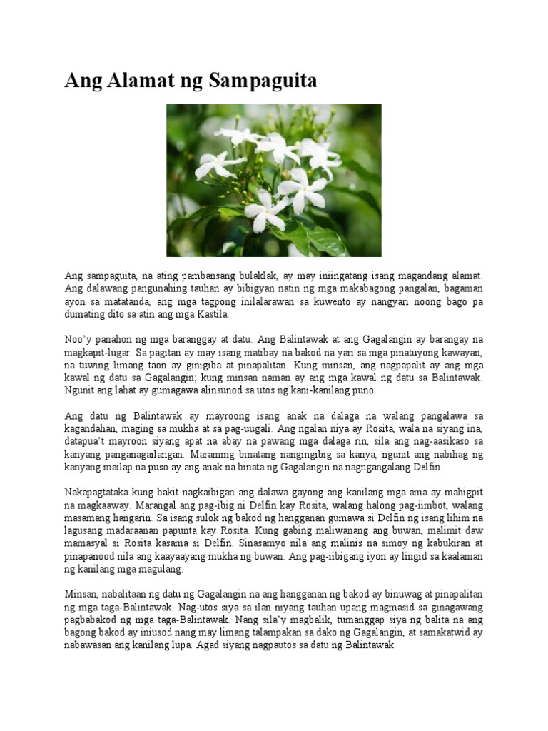 Ang Alamat NG Sampaguita | PDF