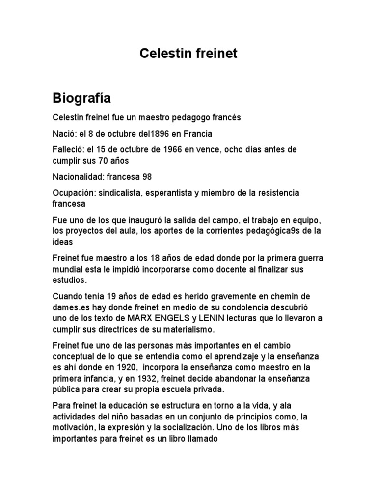 Celestin Freinet | PDF | Aprendizaje | Modificación de comportamiento