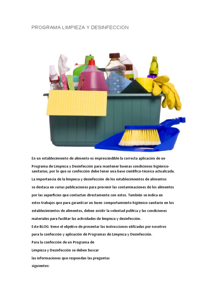 PROGRAMA LIMPIEZA Y DESINFECCIÓN Ejemplo | PDF | Detergente | Esterilización (Microbiología)