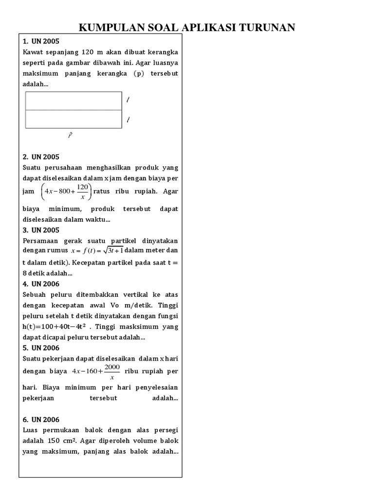 Kumpulan Soal Aplikasi Turunan | PDF