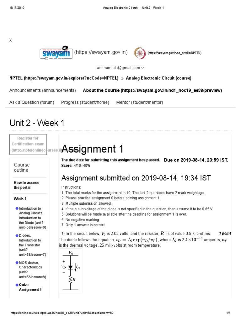 Analog Electronic Circuit Unit 2 Week 1 Assignment | PDF | Electrical Network | Diode