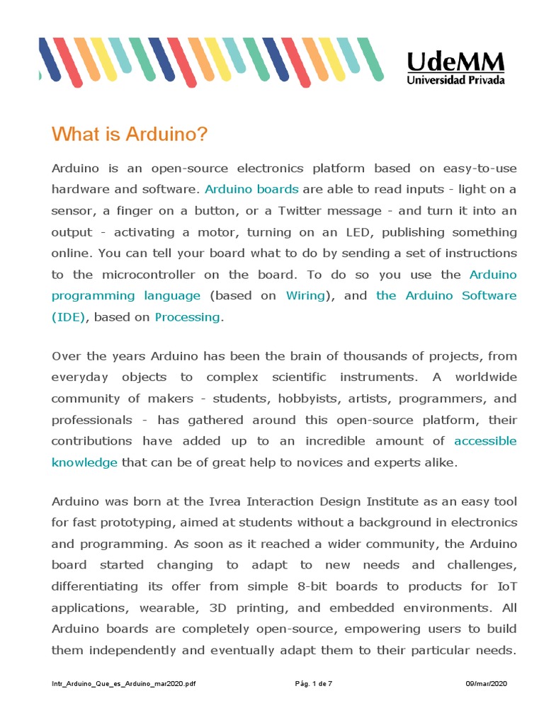 Intr Arduino Que Es Arduino Mar2020 PDF | PDF | Arduino | Integrated Development Environment
