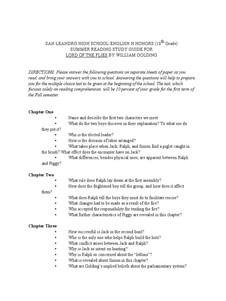 Lord of the Flies Study Guide | PDF